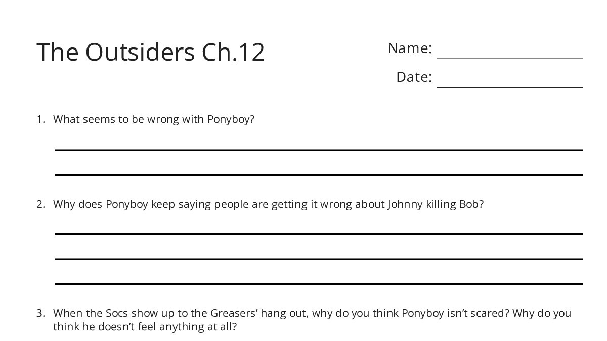 The Outsiders Ch.12 - My Worksheet Maker: Create Your Own Worksheets