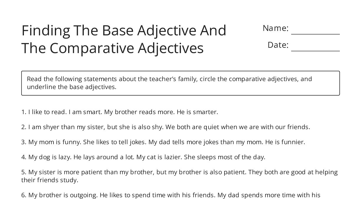 Finding The Base Adjective And The Comparative Adjectives - My ...