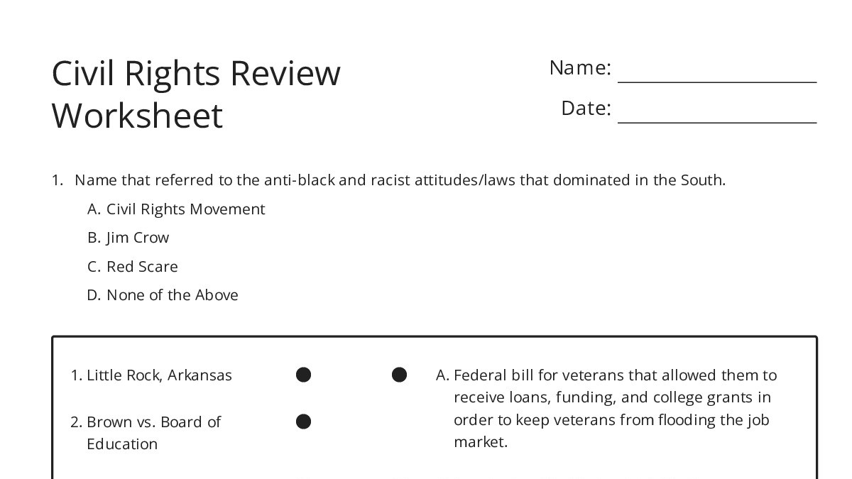 Civil Rights Review Worksheet - My Worksheet Maker: Create Your Own ...