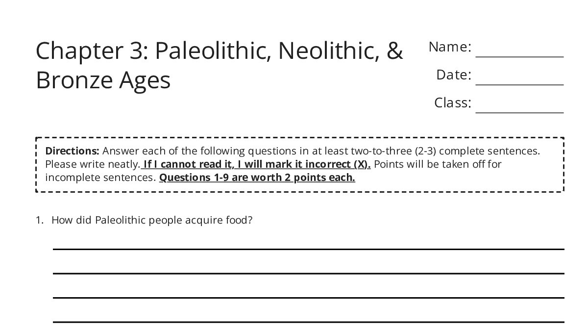 Chapter 3: Paleolithic, Neolithic, & Bronze Ages - My Worksheet Maker ...