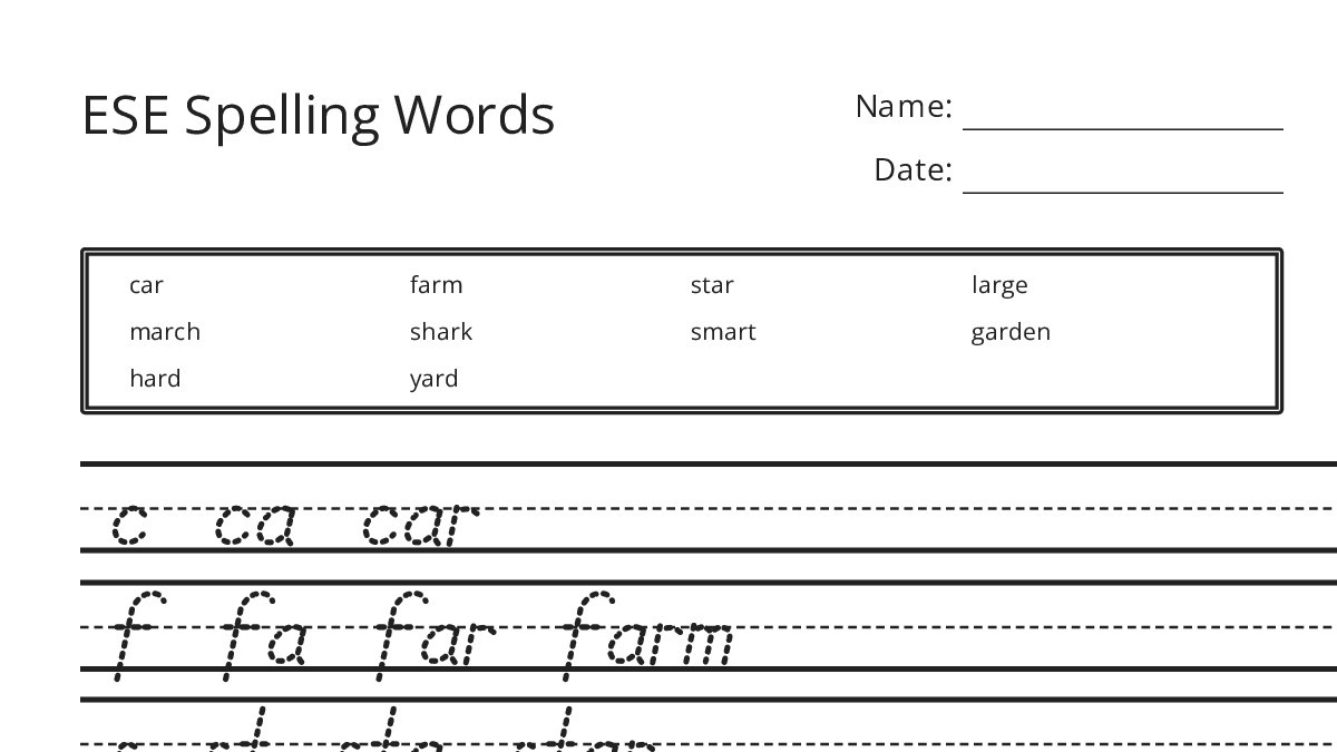 ESE Spelling Words - My Worksheet Maker: Create Your Own Worksheets