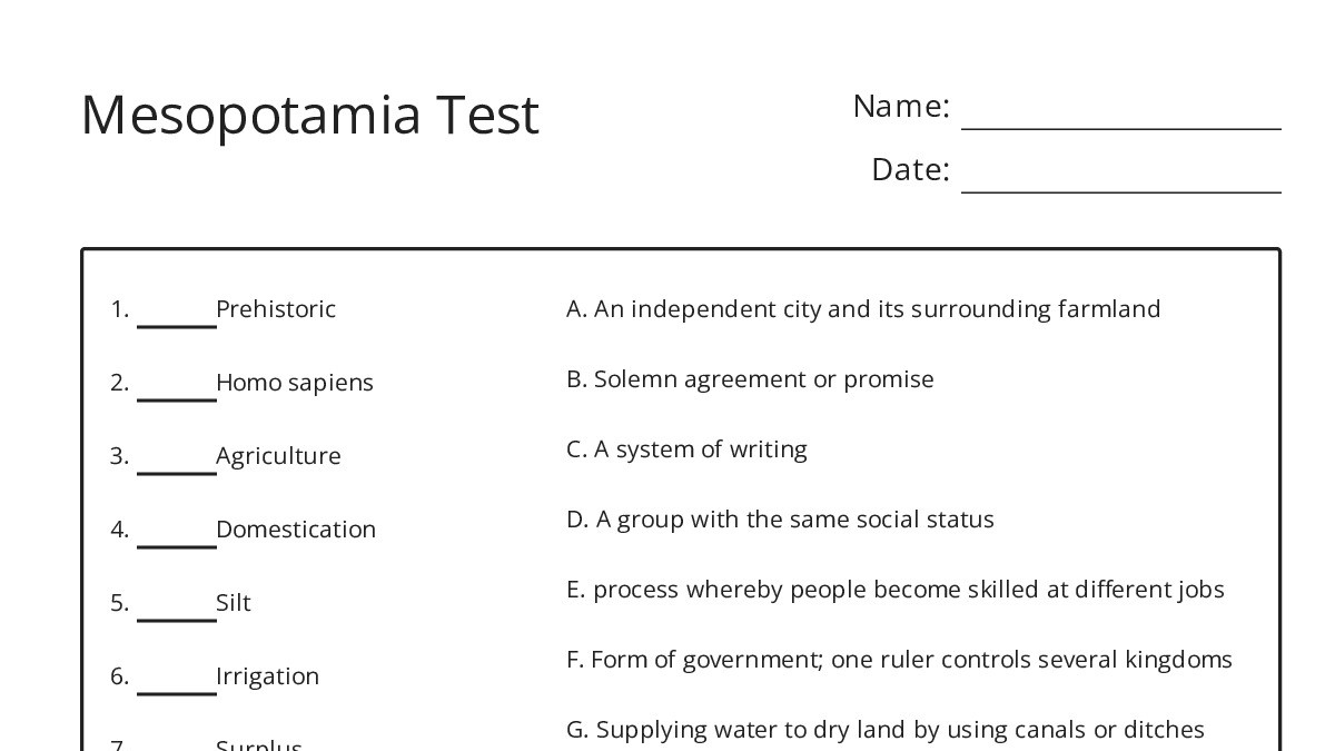 Mesopotamia Test - My Worksheet Maker: Create Your Own Worksheets