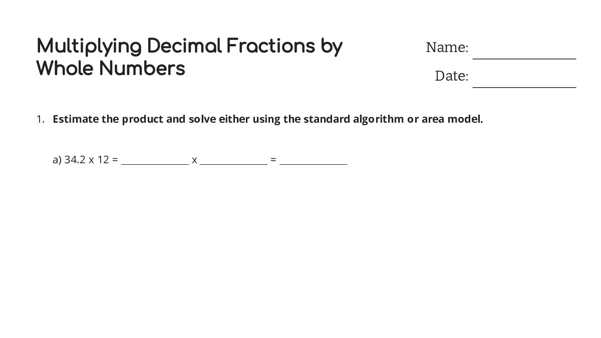 Multiplying Decimal Fractions by Whole Numbers - My Worksheet Maker ...