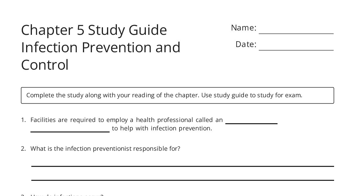 Chapter 5 Study Guide Infection Prevention and Control - My Worksheet ...