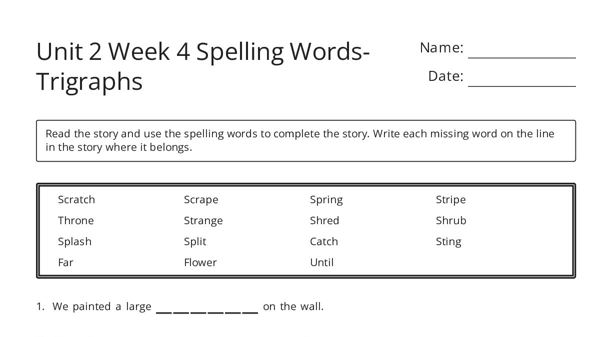 Unit 2 Week 4 Spelling Words-Trigraphs - My Worksheet Maker: Create ...