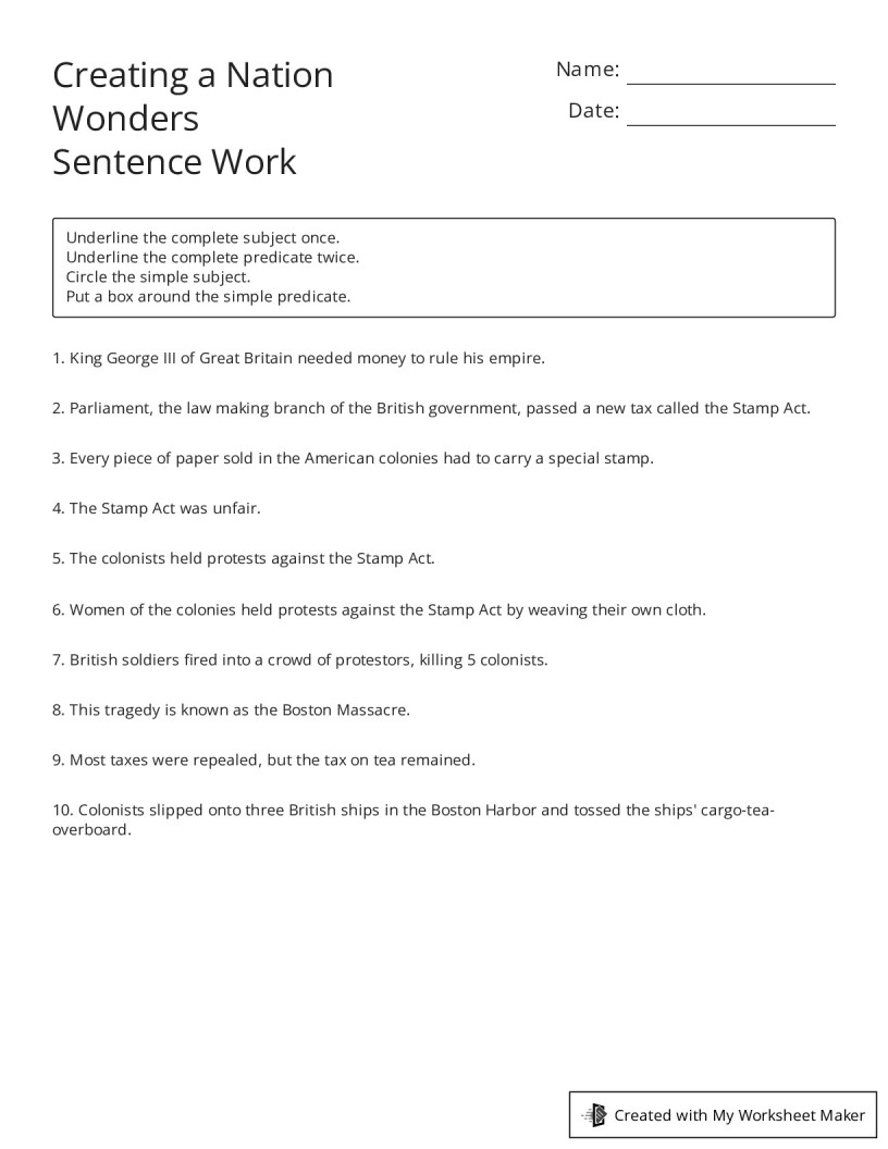 Creating a NationWondersSentence Work - My Worksheet Maker: Create Your ...