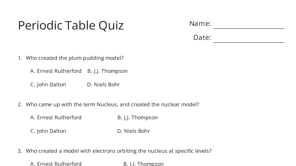 Periodic Table Quiz - My Worksheet Maker: Create Your Own Worksheets