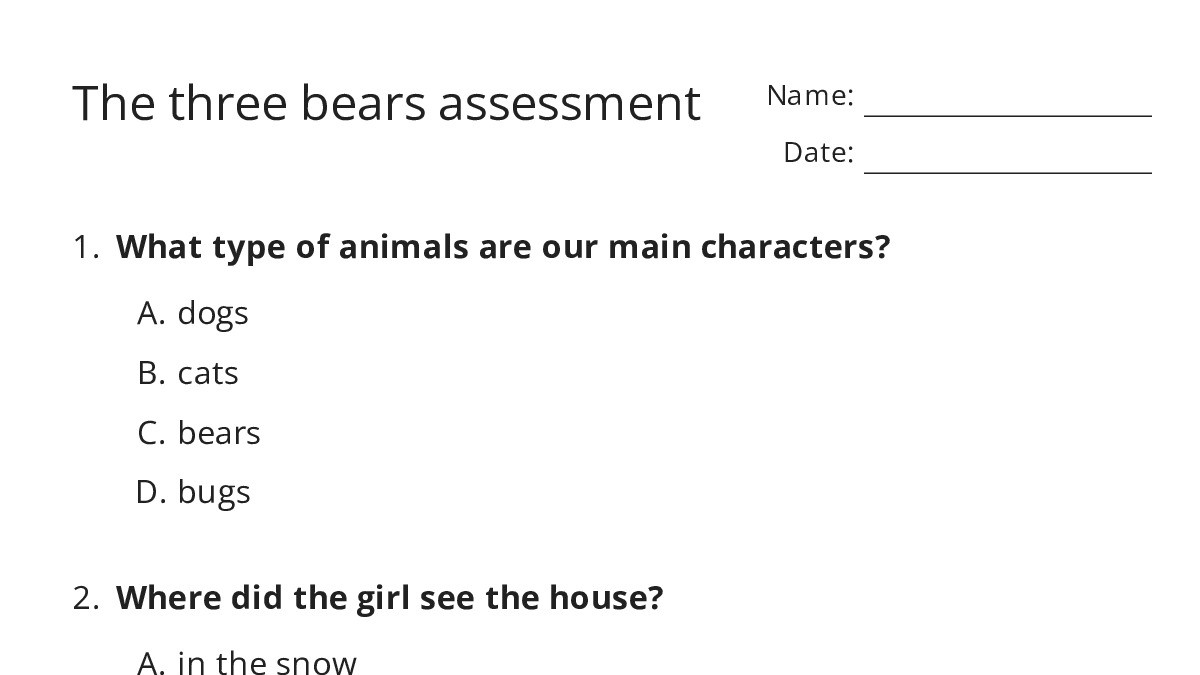 The three bears assessment - My Worksheet Maker: Create Your Own Worksheets