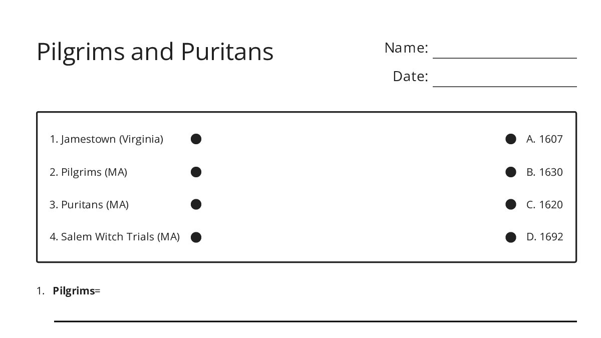 Pilgrims and Puritans - My Worksheet Maker: Create Your Own Worksheets