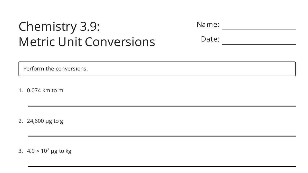 Chemistry 3.9: Metric Unit Conversions - My Worksheet Maker: Create ...