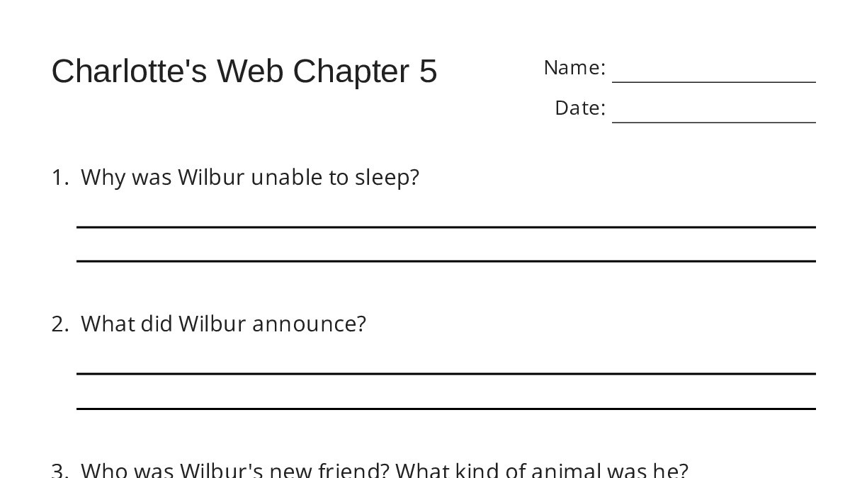Charlotte's Web Chapter 5 - My Worksheet Maker: Create Your Own Worksheets