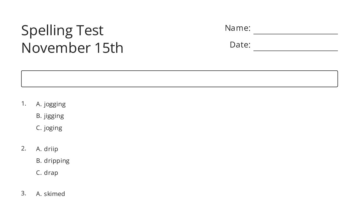 Spelling Test November 15th - My Worksheet Maker: Create Your Own ...