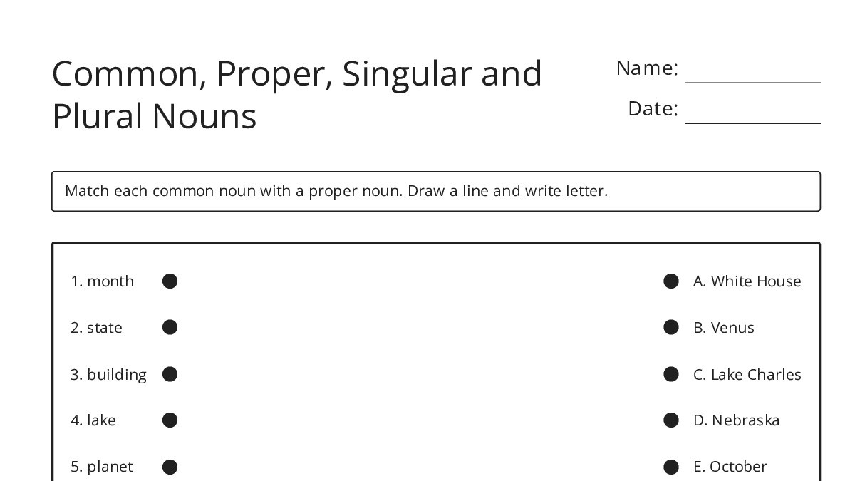Common, Proper, Singular and Plural Nouns - My Worksheet Maker: Create ...