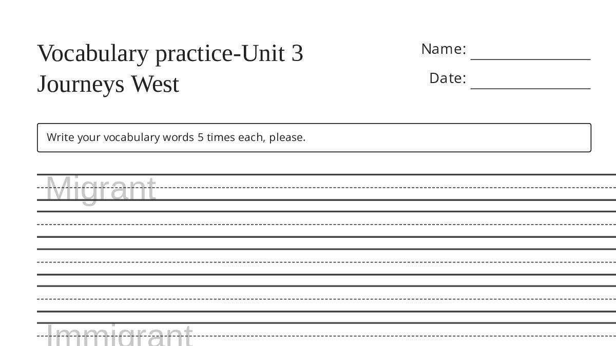 Vocabulary practice-Unit 3 Journeys West - My Worksheet Maker: Create ...