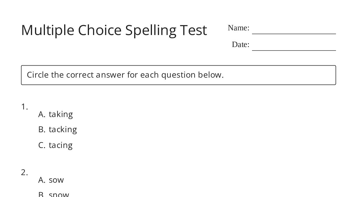 Multiple Choice Spelling Test - My Worksheet Maker: Create Your Own ...