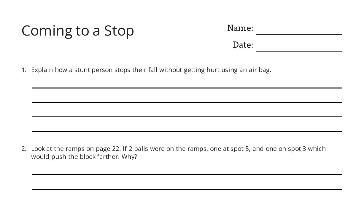 Coming to a Stop - My Worksheet Maker: Create Your Own Worksheets