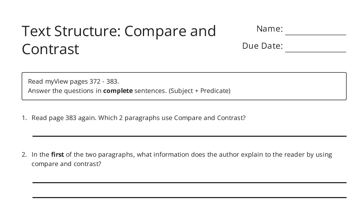 Text Structure: Compare and Contrast - My Worksheet Maker: Create Your ...
