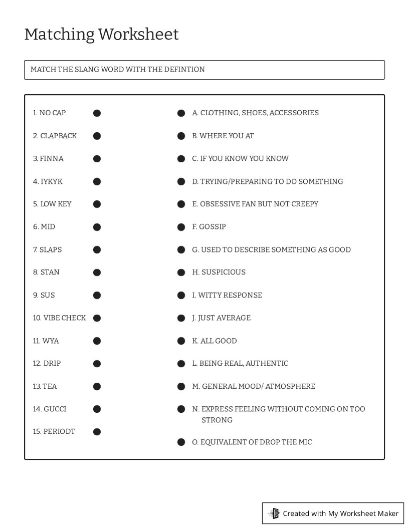 Matching Worksheet - My Worksheet Maker: Create Your Own Worksheets