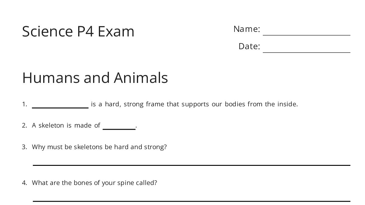 Science P4 Exam - My Worksheet Maker: Create Your Own Worksheets