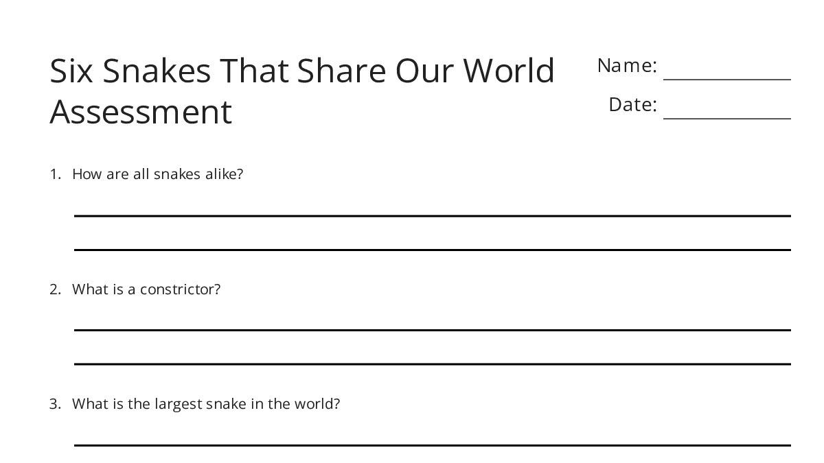 Six Snakes That Share Our World Assessment - My Worksheet Maker: Create ...