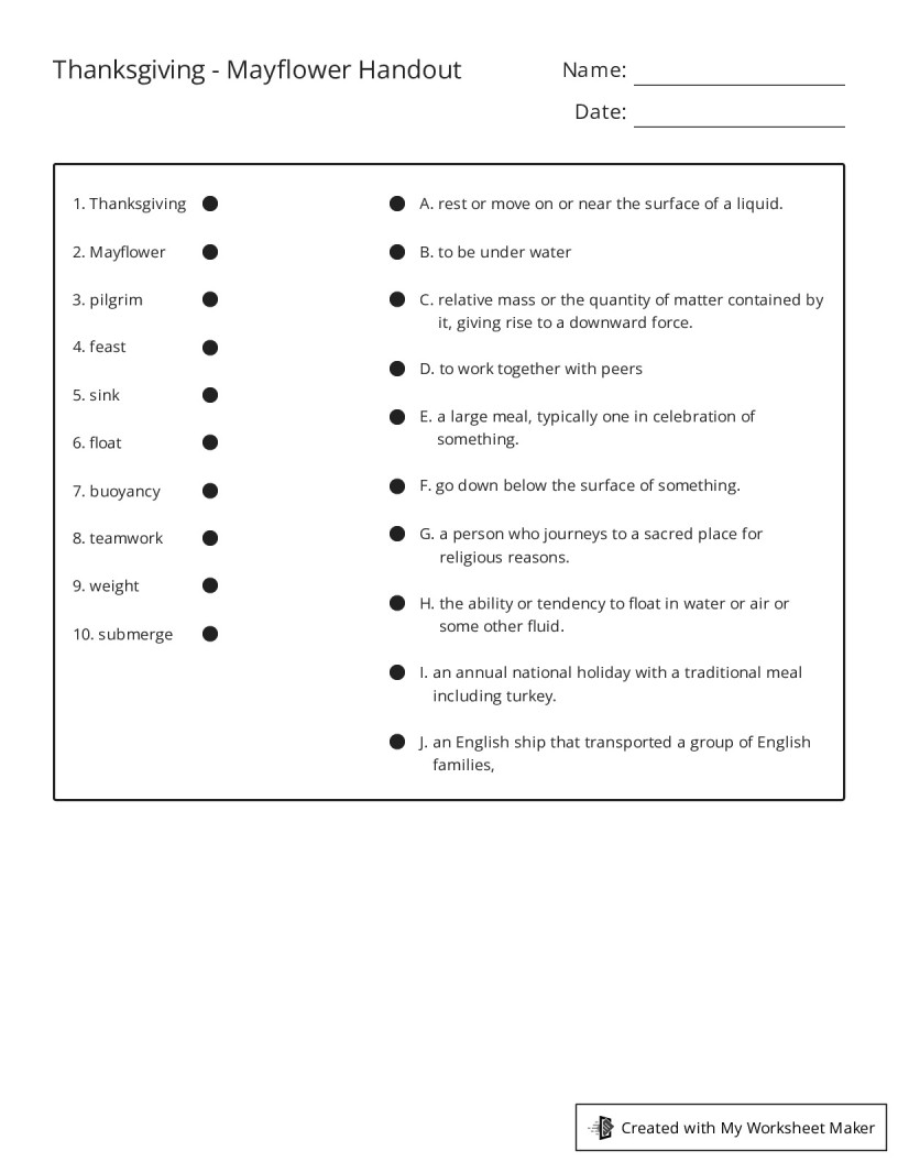 Thanksgiving - Mayflower Handout - My Worksheet Maker: Create Your Own ...