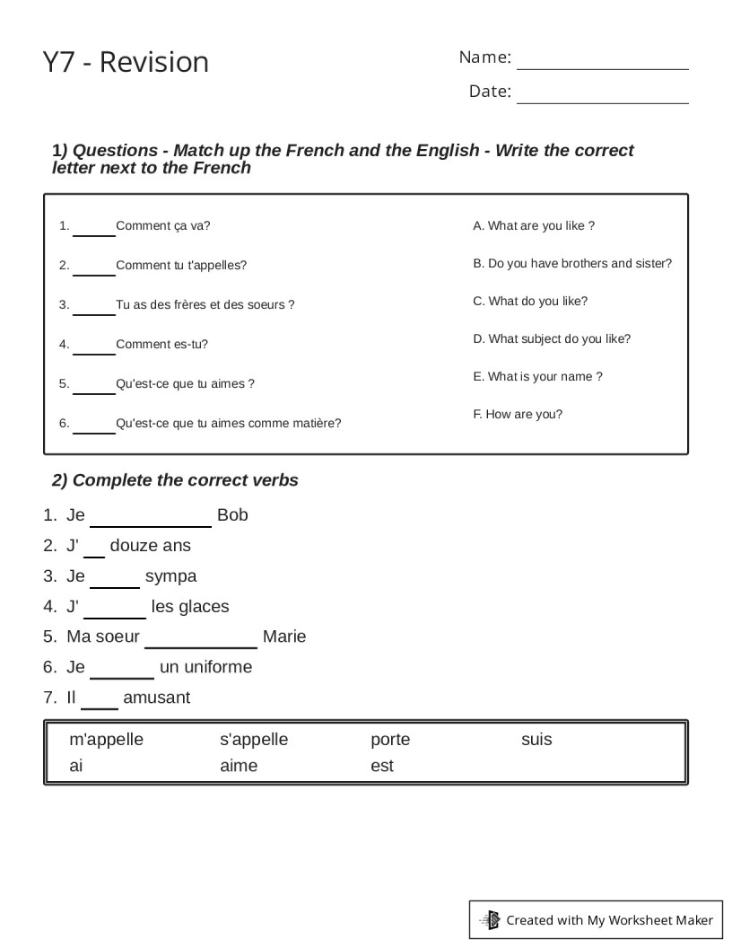 Y7 - Revision - My Worksheet Maker: Create Your Own Worksheets