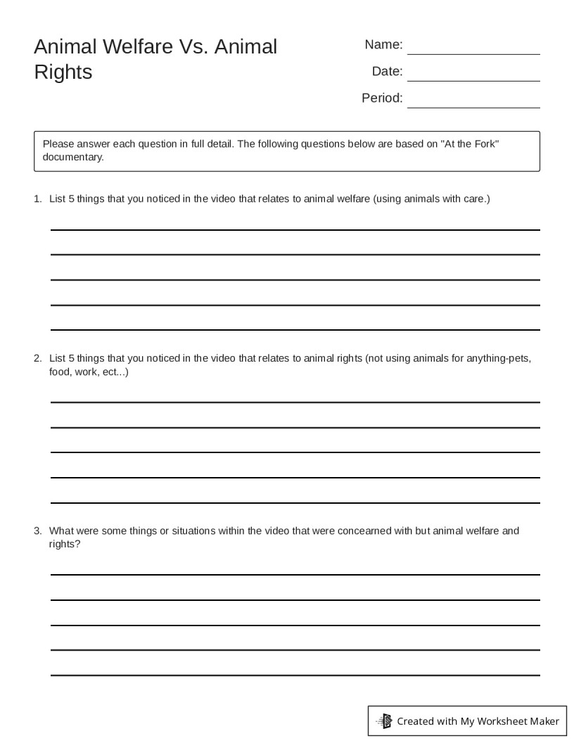 Animal Welfare Vs. Animal Rights - My Worksheet Maker: Create Your Own ...