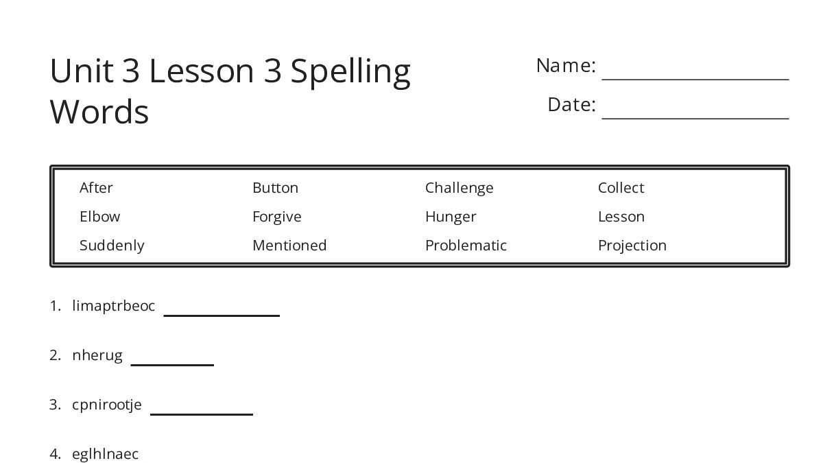 Unit 3 Lesson 3 Spelling Words - My Worksheet Maker: Create Your Own ...