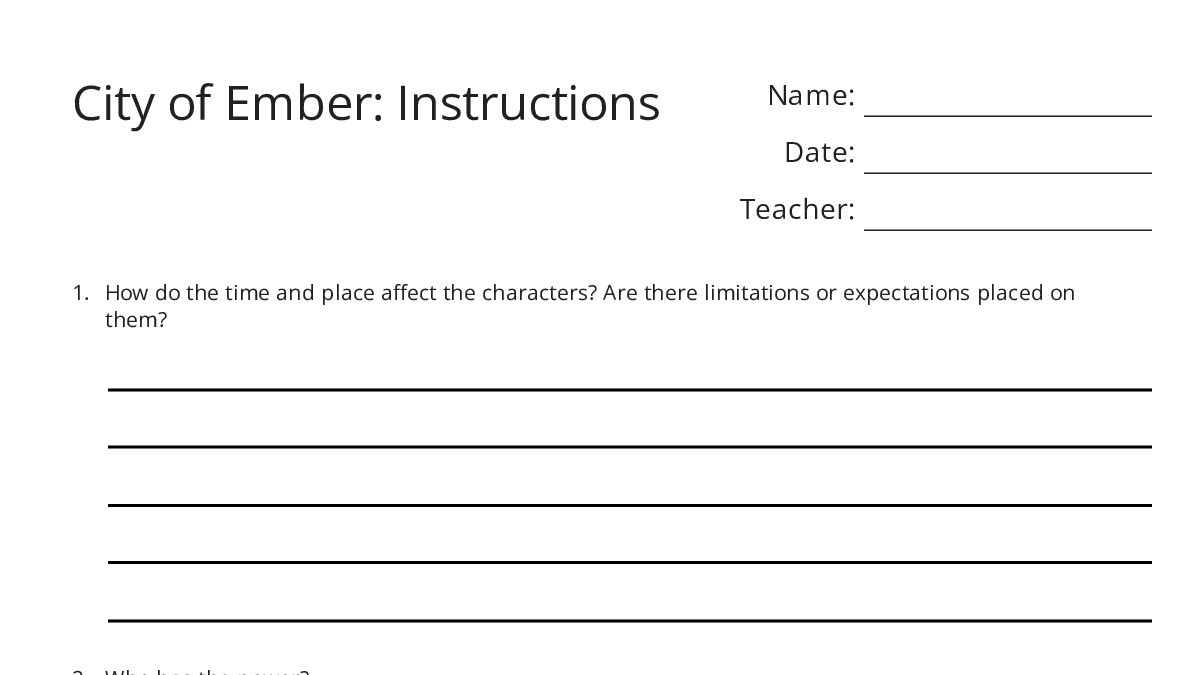 City of Ember: Instructions - My Worksheet Maker: Create Your Own ...