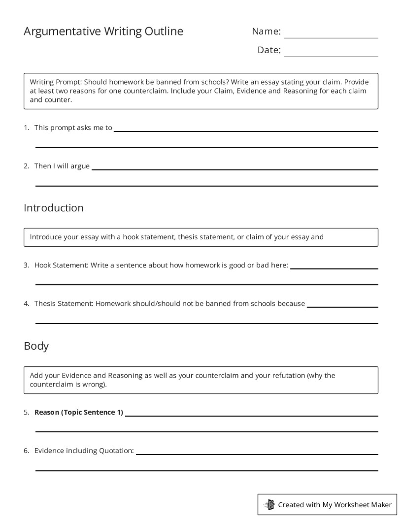 Argumentative Writing Outline - My Worksheet Maker: Create Your Own ...