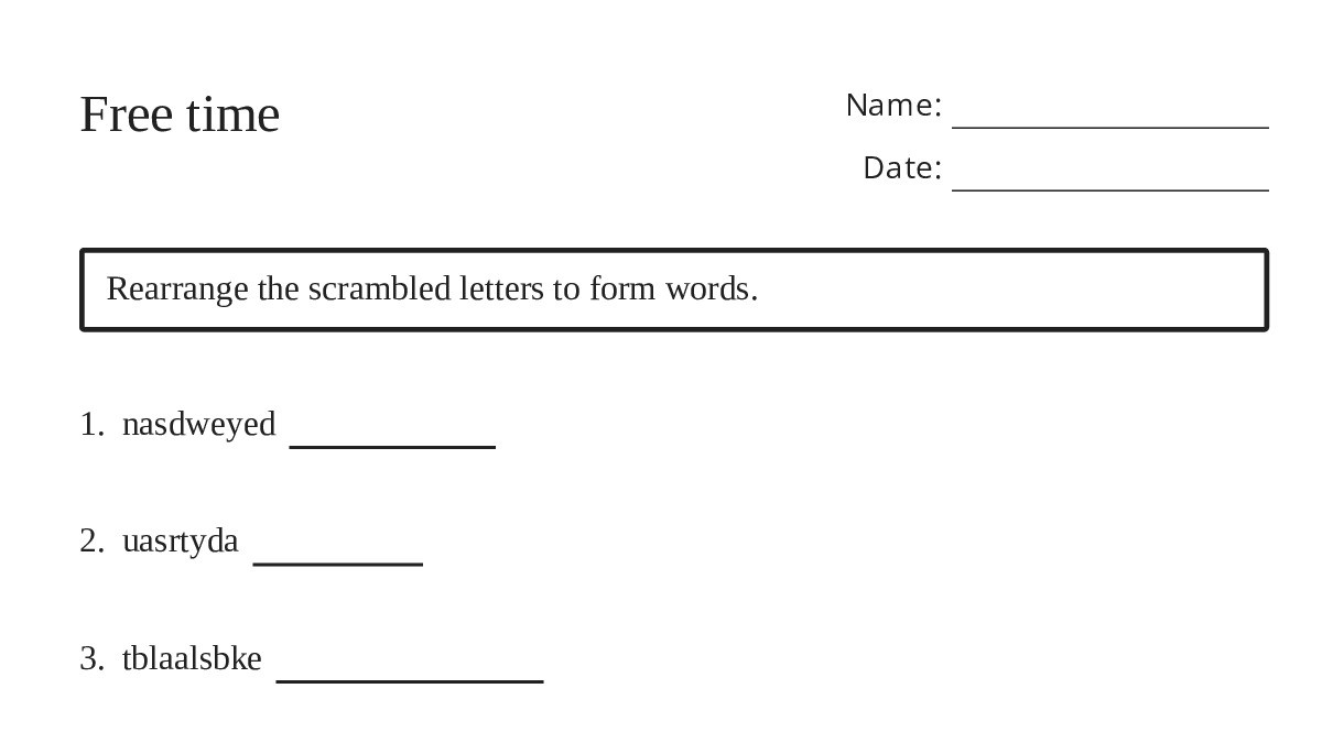 Free time - My Worksheet Maker: Create Your Own Worksheets