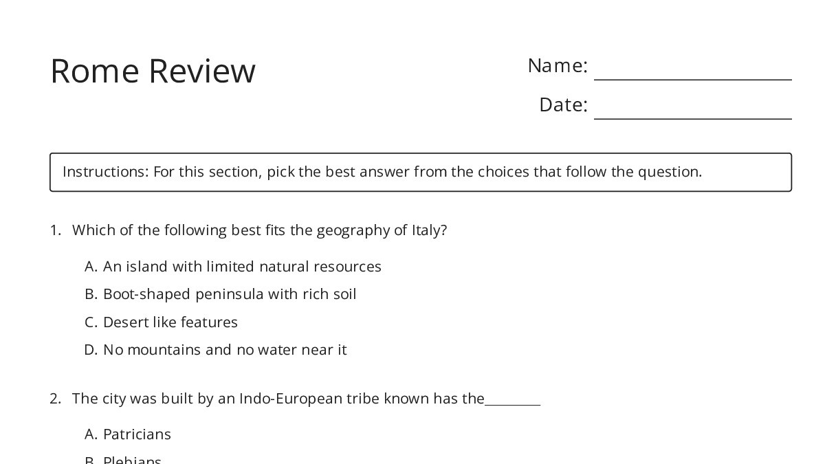 Rome Review - My Worksheet Maker: Create Your Own Worksheets