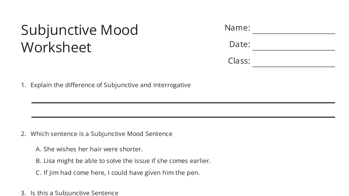 Subjunctive Mood Worksheet - My Worksheet Maker: Create Your Own Worksheets