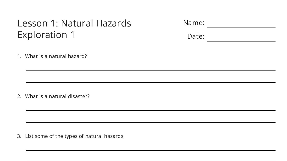 Lesson 1: Natural Hazards Exploration 1 - My Worksheet Maker: Create ...