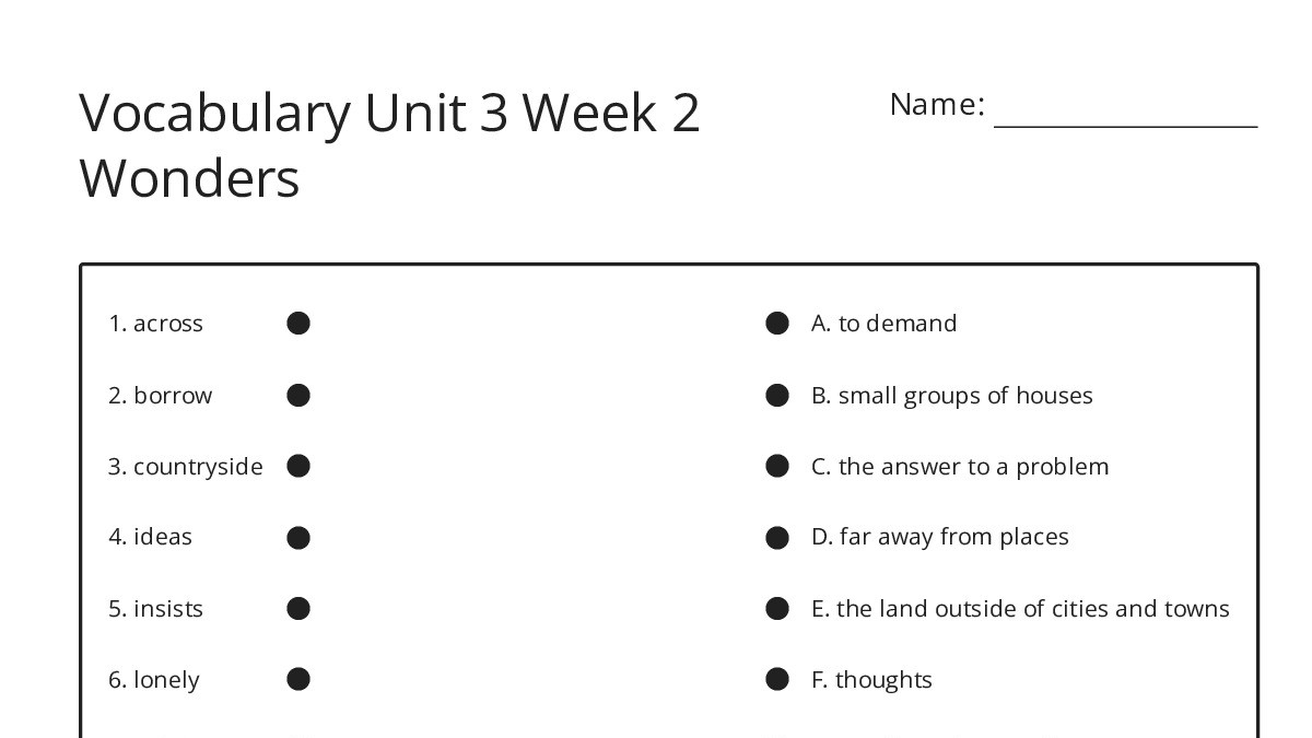 Vocabulary Unit 3 Week 2 Wonders - My Worksheet Maker: Create Your Own ...