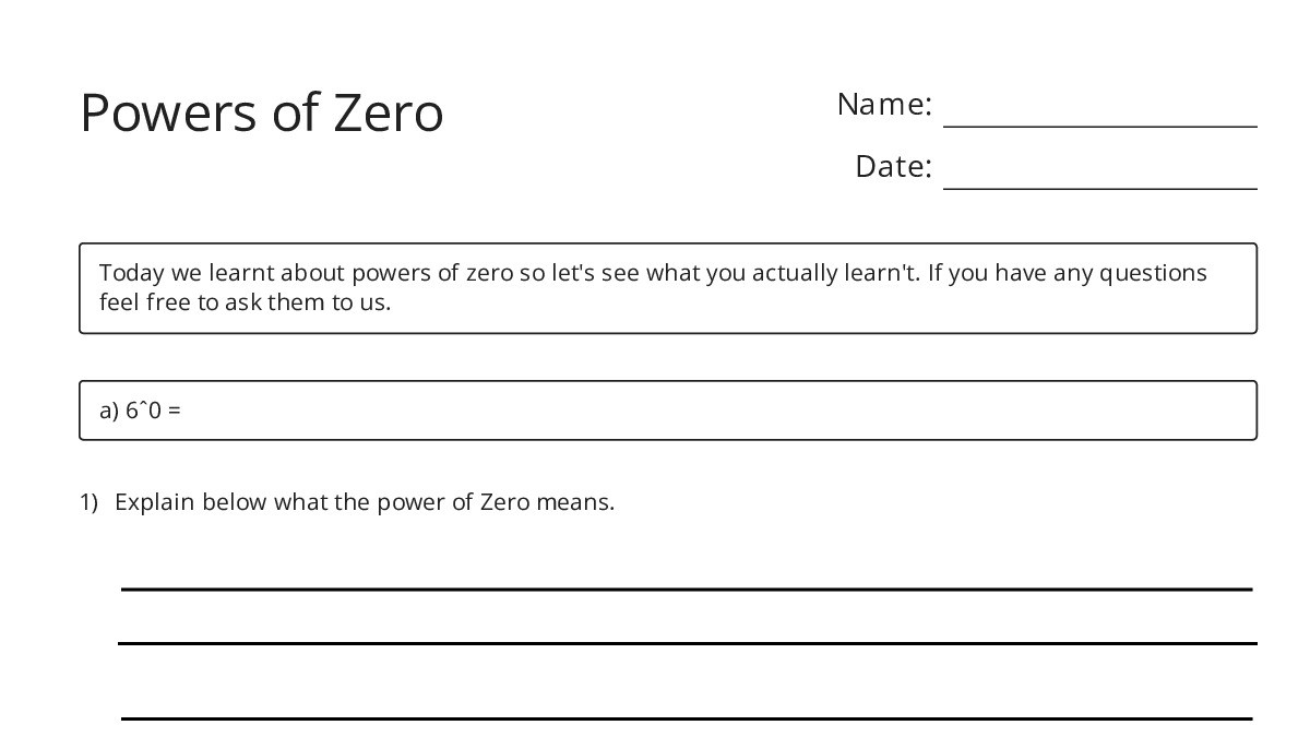 Powers of Zero - My Worksheet Maker: Create Your Own Worksheets