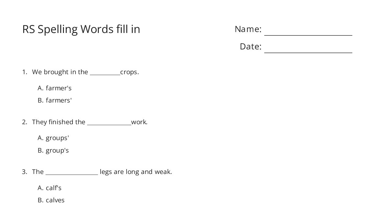 RS Spelling Words fill in - My Worksheet Maker: Create Your Own Worksheets
