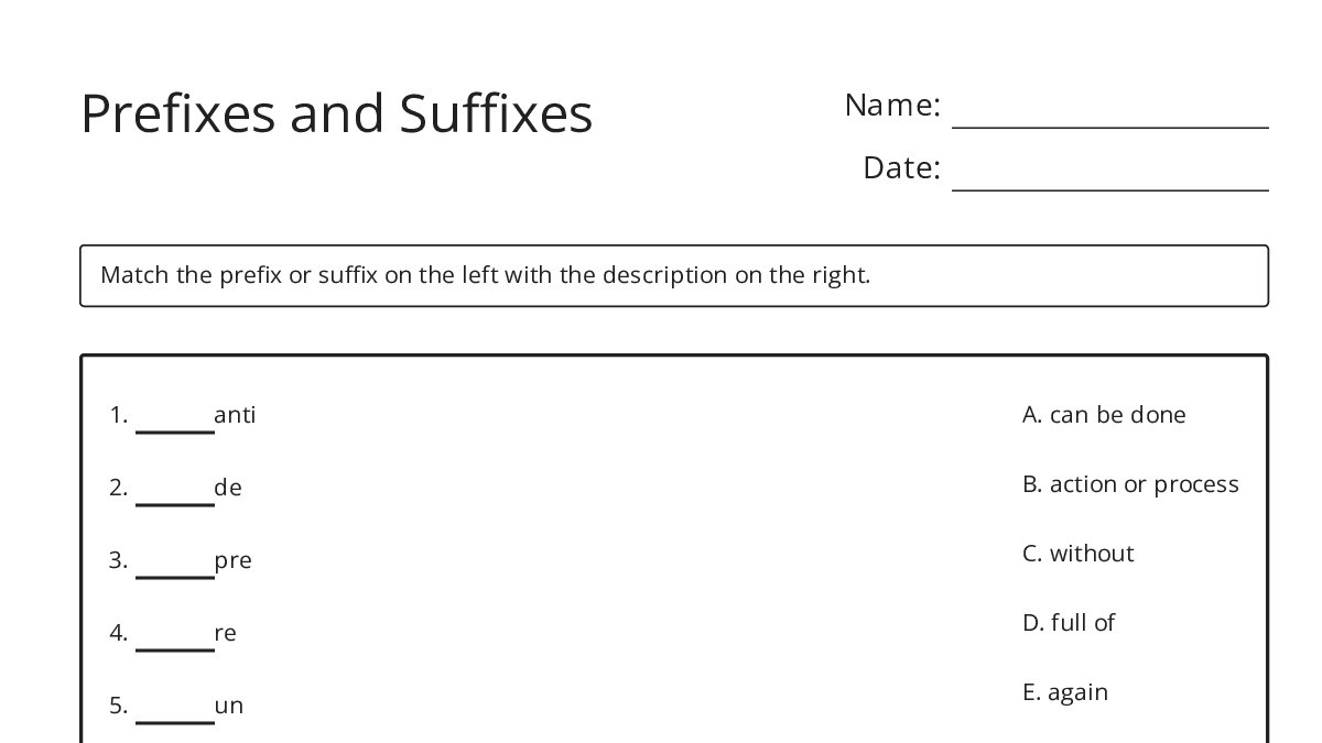 Prefixes and Suffixes - My Worksheet Maker: Create Your Own Worksheets