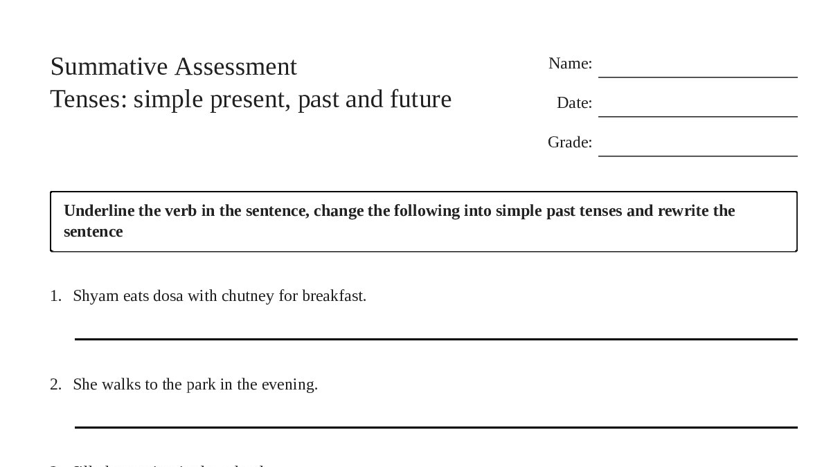 Summative Assessment Tenses: simple present, past and future - My ...