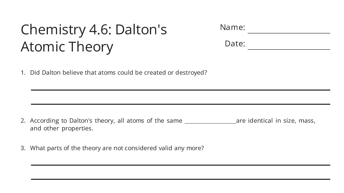 Chemistry 4.6: Dalton's Atomic Theory - My Worksheet Maker: Create Your ...
