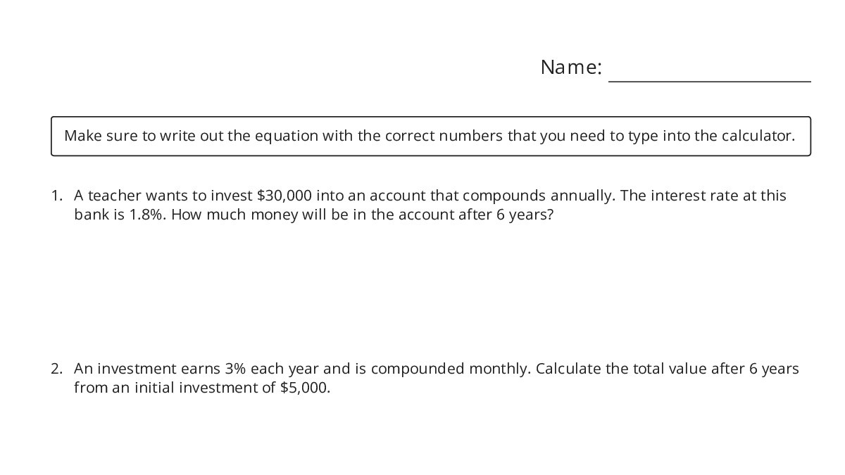 Compound Interest Review - My Worksheet Maker: Create Your Own Worksheets