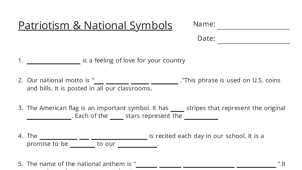 Patriotism & National Symbols - My Worksheet Maker: Create Your Own ...
