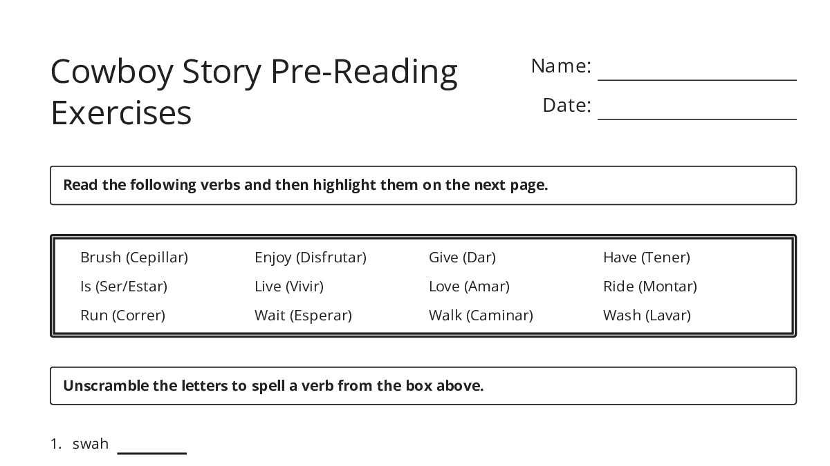 Cowboy Story Pre-Reading Exercises - My Worksheet Maker: Create Your ...