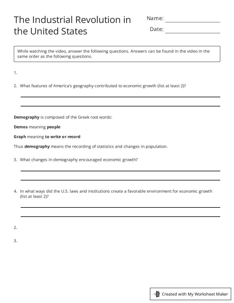 The Industrial Revolution in the United States - My Worksheet Maker ...