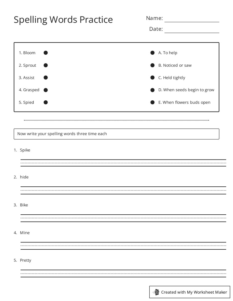 Spelling Words Practice - My Worksheet Maker: Create Your Own Worksheets