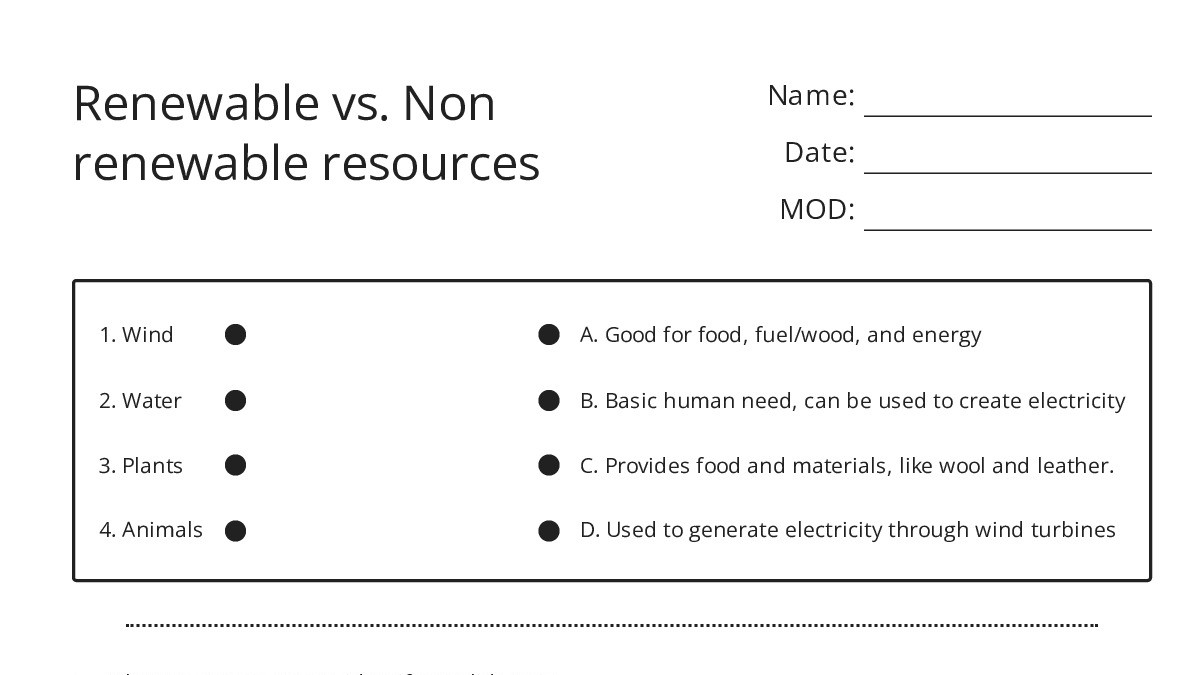 Renewable vs. Non renewable resources - My Worksheet Maker: Create Your ...
