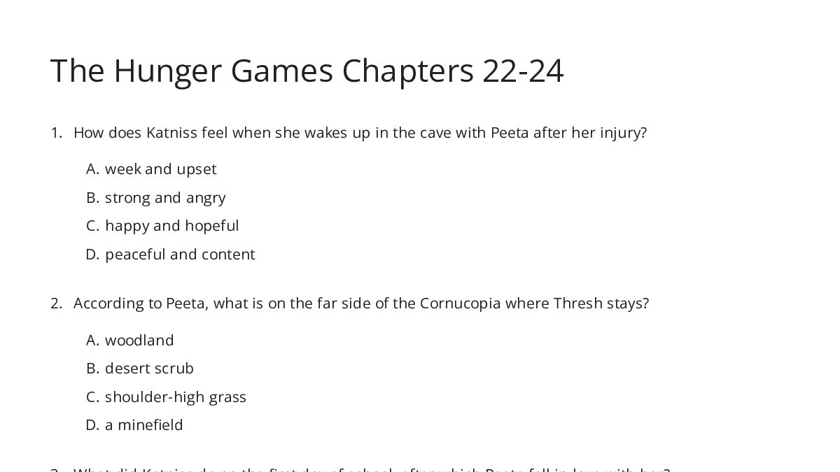 The Hunger Games Chapters 22-24 - My Worksheet Maker: Create Your Own ...