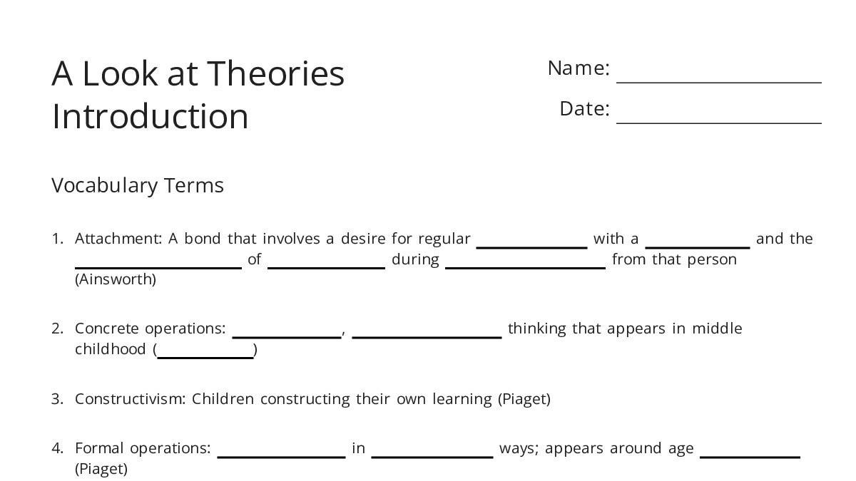 A Look at Theories Introduction - My Worksheet Maker: Create Your Own ...