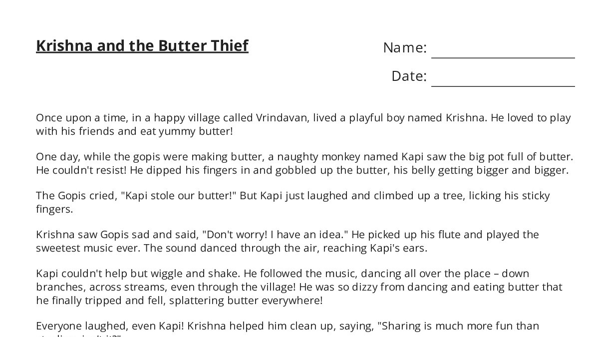 Krishna and the Butter Thief﻿ - My Worksheet Maker: Create Your Own ...