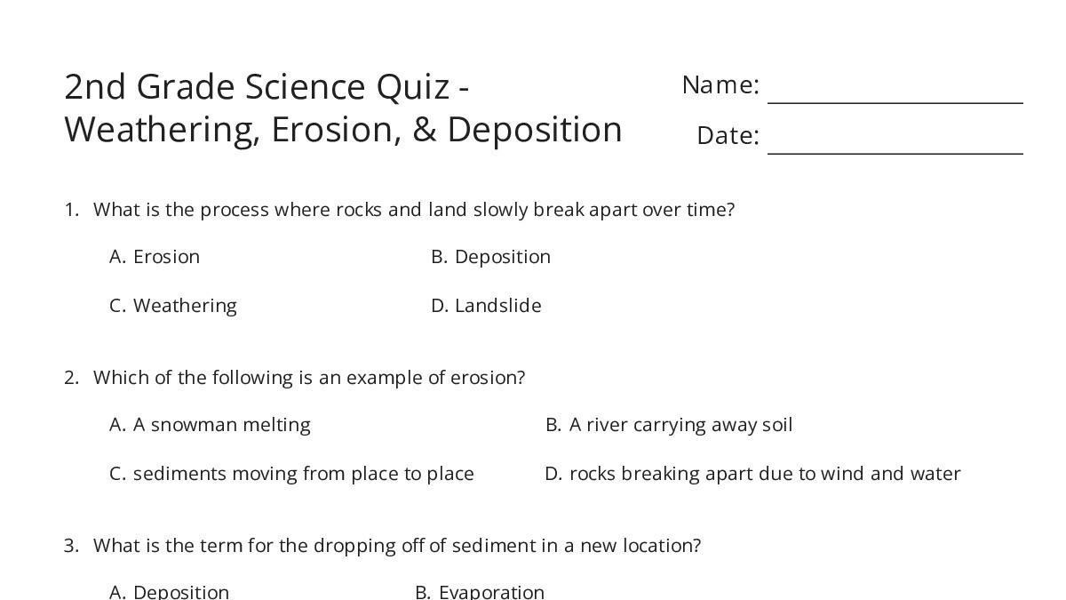 2nd Grade Science Quiz - Weathering, Erosion, & Deposition - My ...